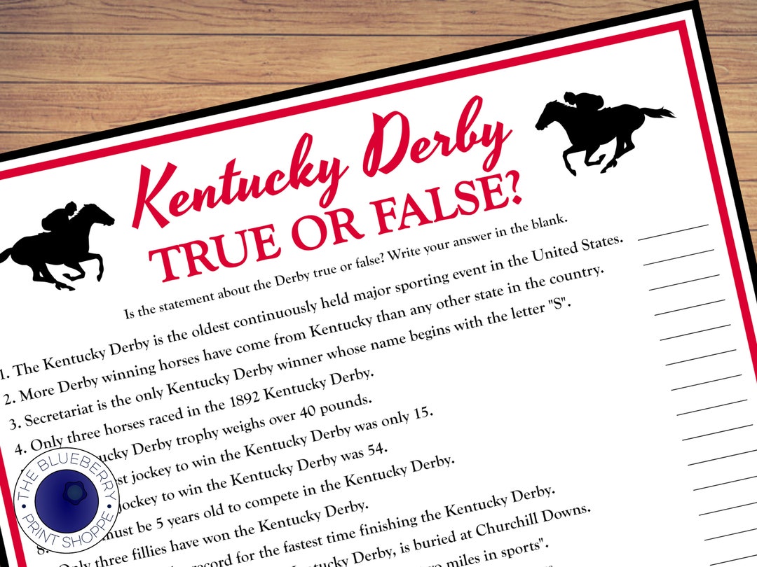 Kentucky Derby Trivia True or False Game | Kentucky Derby Party Game ...