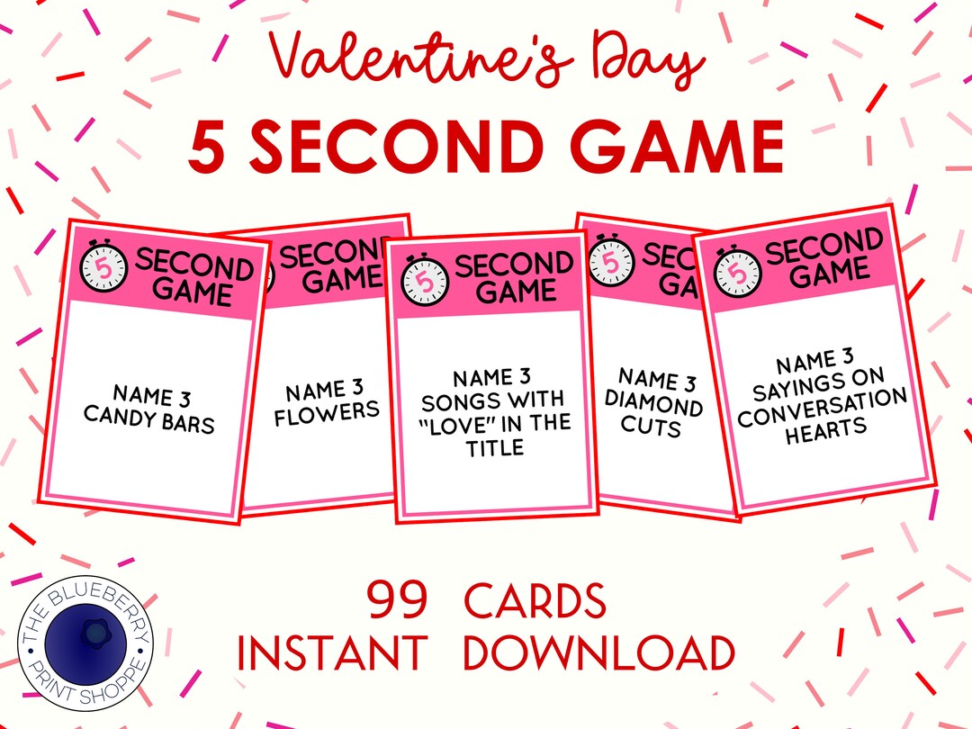 Valentine's Day Game | 5 Second Game | Valentine's Day Printable ...