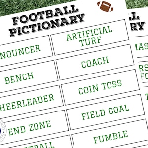 Football Game | Football Pictionary | 28 Words | Super Bowl | Football ...