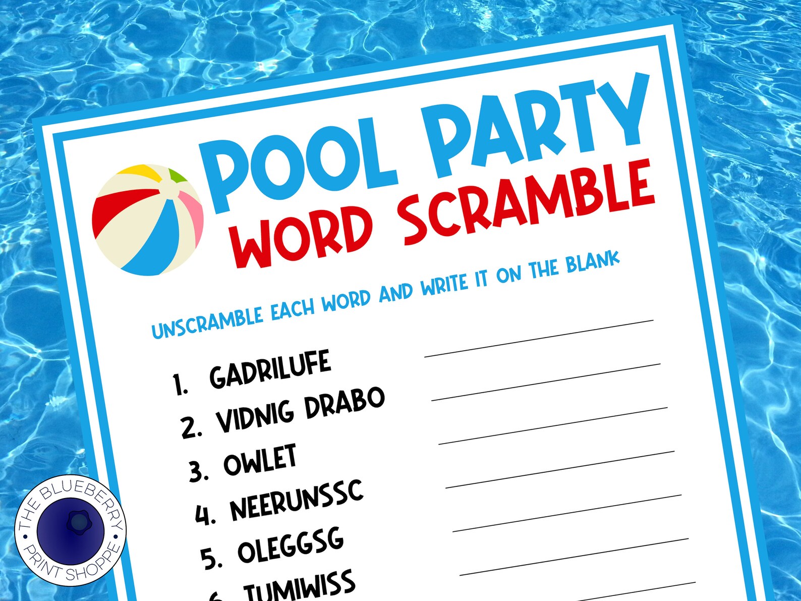 Pool Party Word Scramble Game Swimming Party Pool Party - Etsy