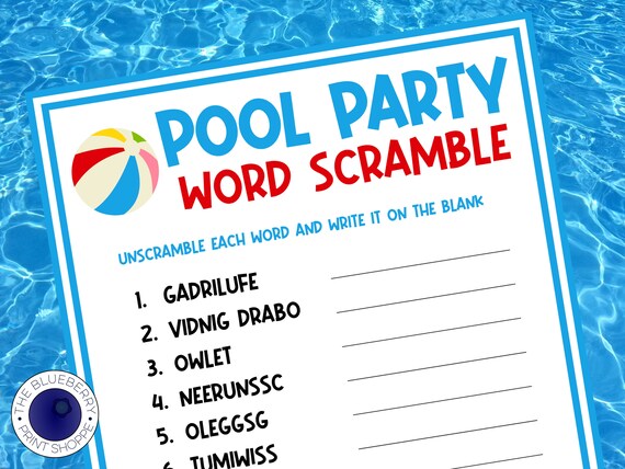 Pool Party Word Scramble Game Swimming Party Pool Party - Etsy