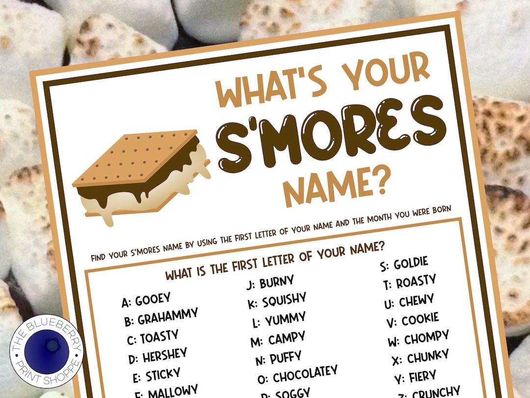 What's Your S'mores Name Game WITH NAMETAGS + SIGN | S'mores Party ...