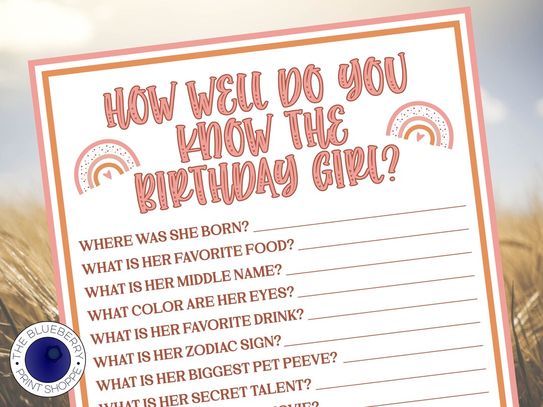 Boho Party Game | How Well Do You Know the Birthday Girl? | Birthday ...