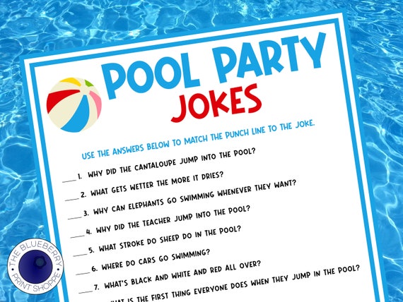 Pool Party Jokes Pool Party Activity Swimming Riddles - Etsy