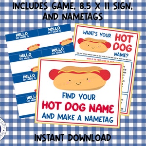 What's Your Hot Dog Name Game With Nametags and Sign | Hot Dog Theme ...