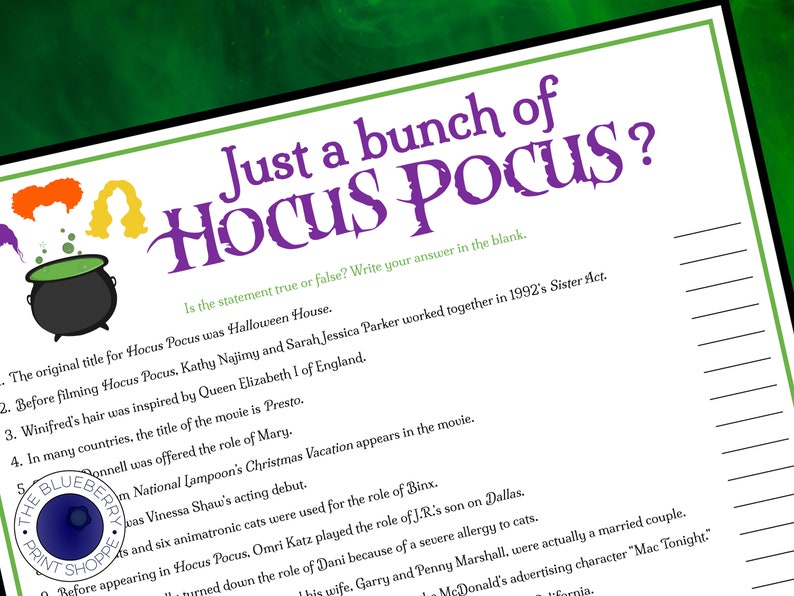 Hocus Pocus Game Bundle 5 PRINTABLE Games Hocus Pocus - Etsy