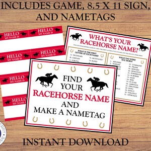 What's Your Racehorse Name Game With Nametags & Sign VERSION 2 Kentucky ...