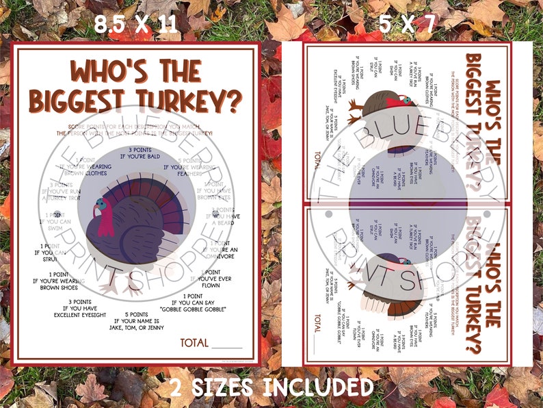 Thanksgiving Game | Who's the Biggest Turkey - Etsy