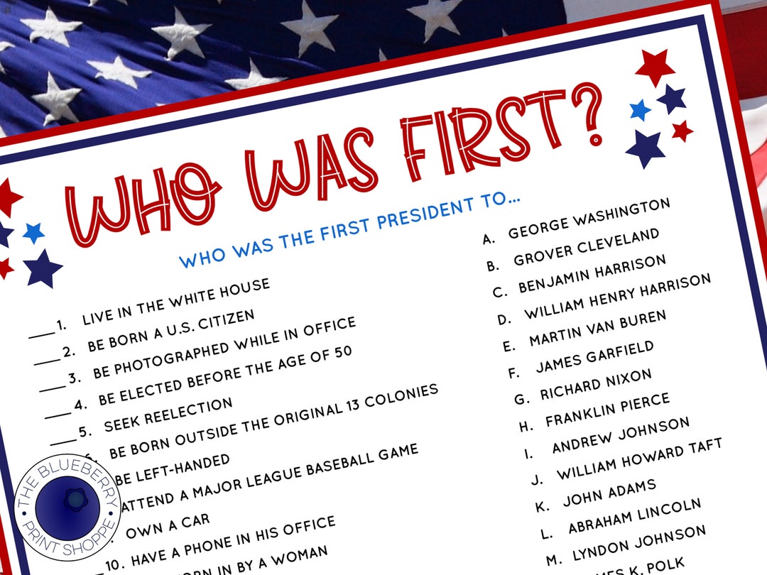 Who Was First? Presidential Trivia Game | Fourth of July | Independence ...