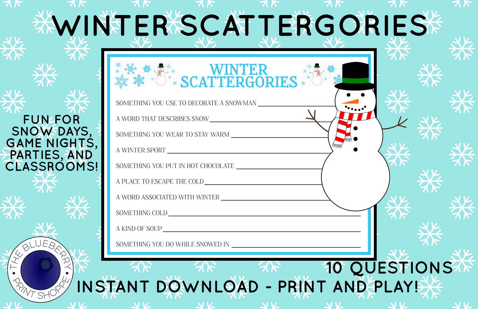 Winter Scattergories PRINTABLE Holiday Party Game - Etsy