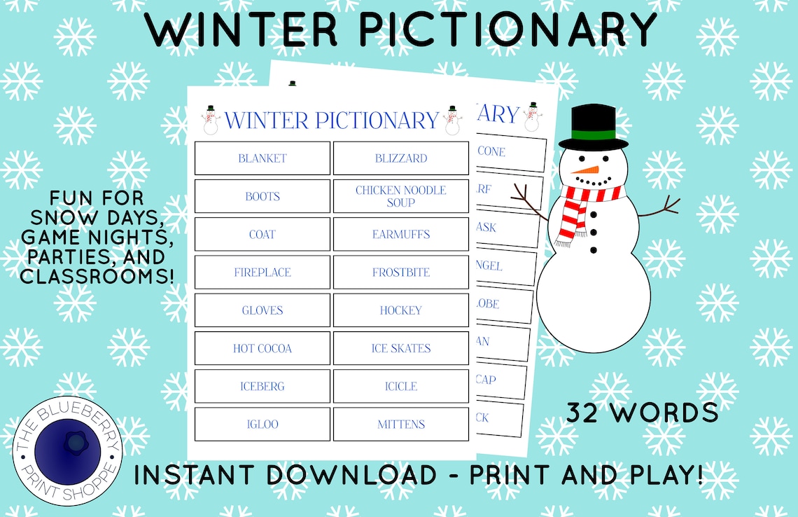 Winter Pictionary Charades Classroom Game Snow Day | Etsy