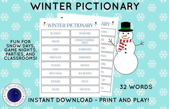 Winter Pictionary Charades Classroom Game Snow Day | Etsy