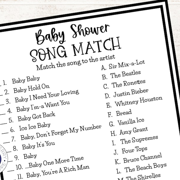 Baby Shower Song Match - Etsy