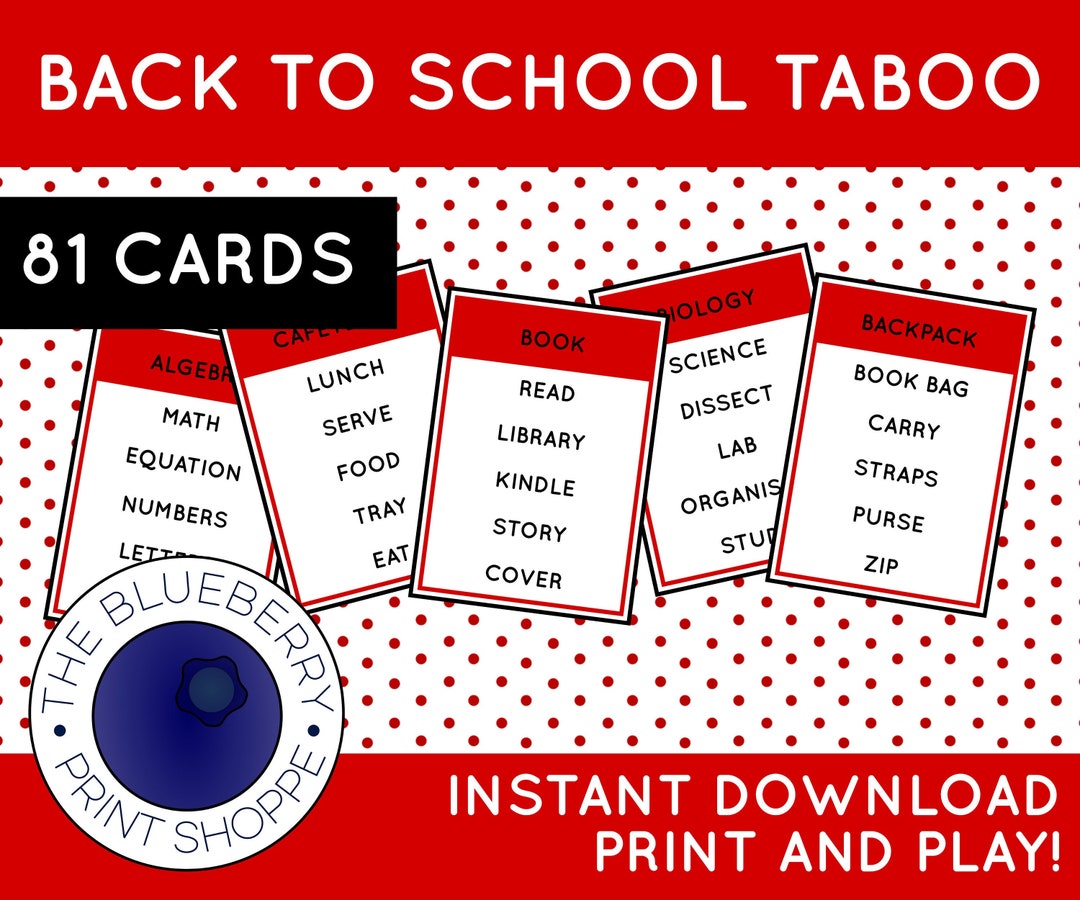 Back to School Taboo | Back to School Game | 81 Cards | Family Game ...