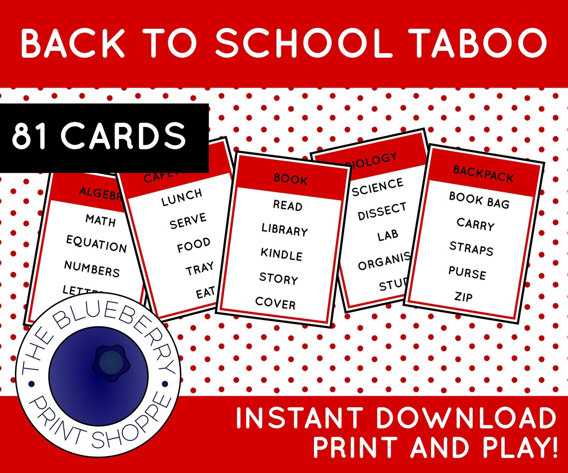 Back to School Taboo Back to School Game 81 Cards Family | Etsy
