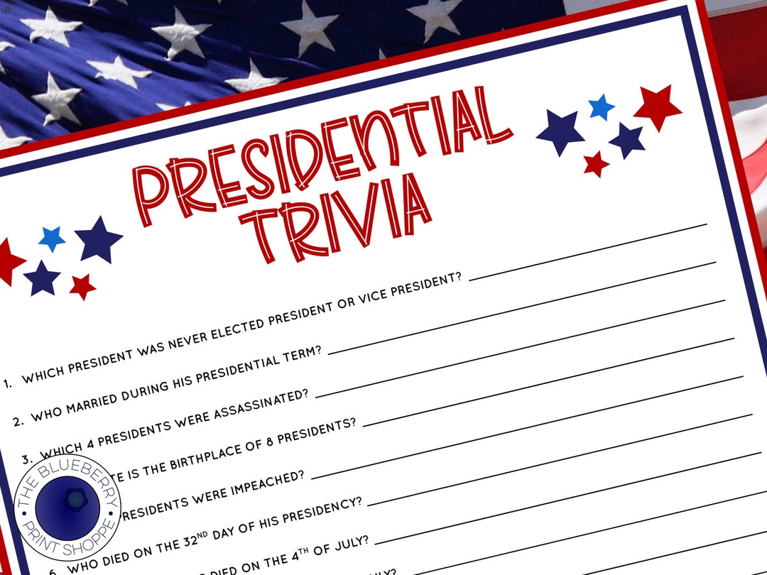 4th of July Presidential Trivia Game Fourth of July Independence Day ...