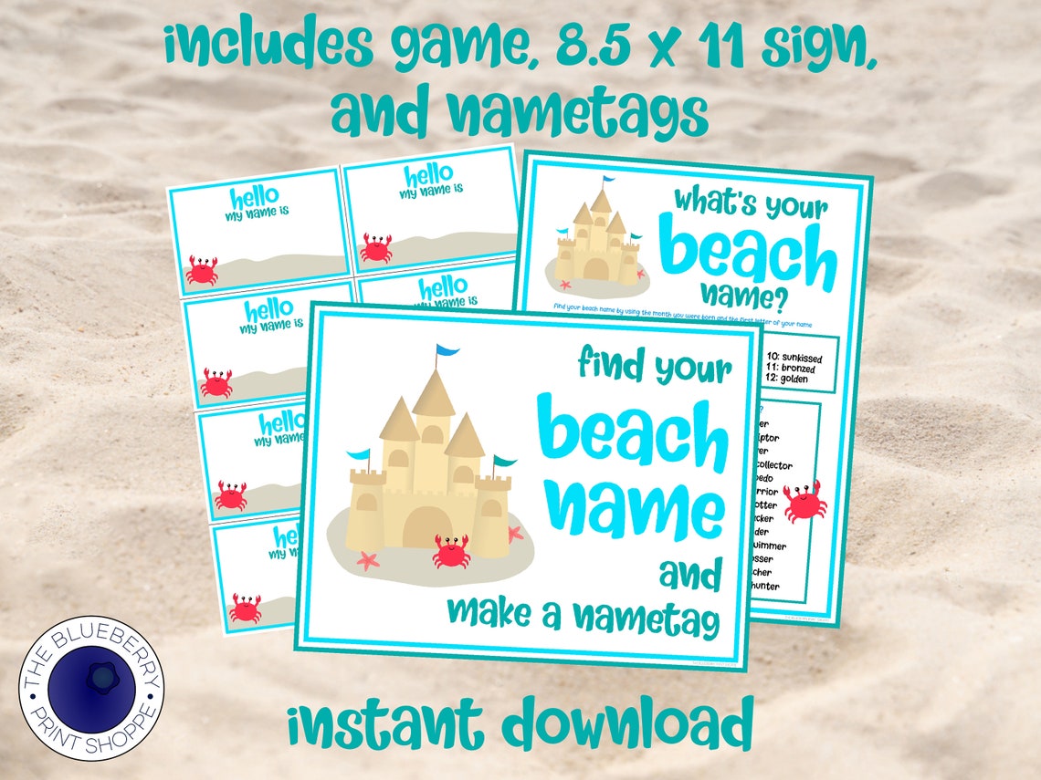 What's Your Beach Name Game WITH NAMETAGS & SIGN Beach - Etsy