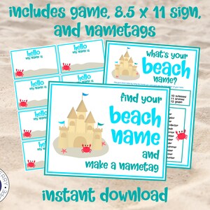 What's Your Beach Name Game WITH NAMETAGS & SIGN | Beach Party | Summer ...
