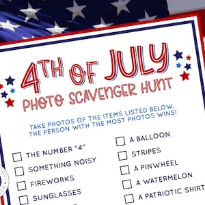 4th of July Photo Scavenger Hunt | Fourth of July Party Game ...