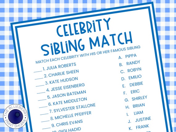Celebrity Sibling Match Game Family Reunion Game Fun Game - Etsy