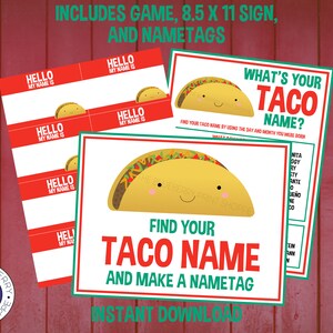 What's Your Taco Name Game With NAME TAGS & SIGN | Taco Party | Fiesta ...