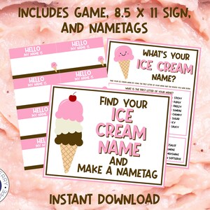 What's Your Ice Cream Name Game WITH NAMETAGS + SIGN | Ice Cream Party ...