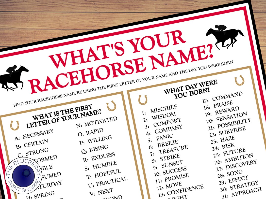 What's Your Racehorse Name Game With Nametags & Sign VERSION 2 Kentucky ...