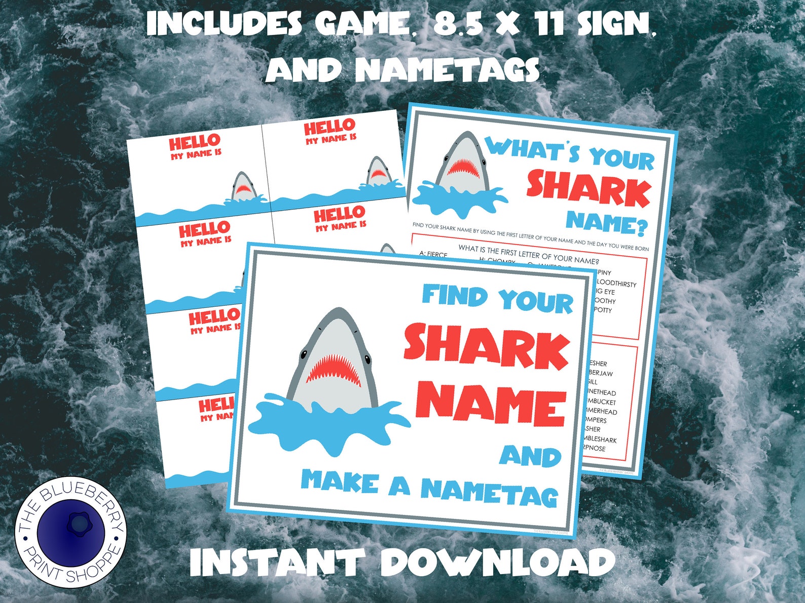 What's Your Shark Name Game WITH NAMETAGS & SIGN Shark - Etsy