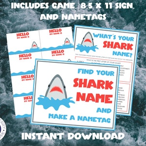 What's Your Shark Name Game WITH NAMETAGS & SIGN | Shark Week | Shark ...