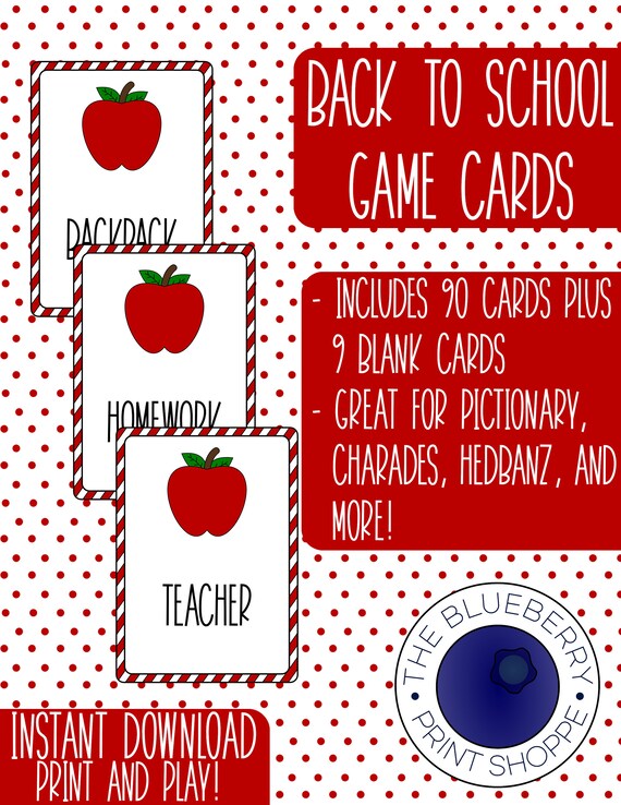 Back To School Printable Game Pictionary 20 Questions | Etsy