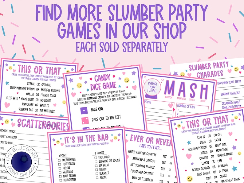Slumber Party Game | Charades | Pictionary | Sleepover | 26 Fun Phrases ...