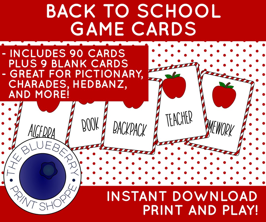 Back to School Printable Game - Pictionary - 20 Questions - Charades ...