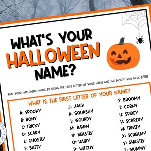 What's Your Halloween Name Game WITH NAMETAGS & SIGN | Halloween Party ...