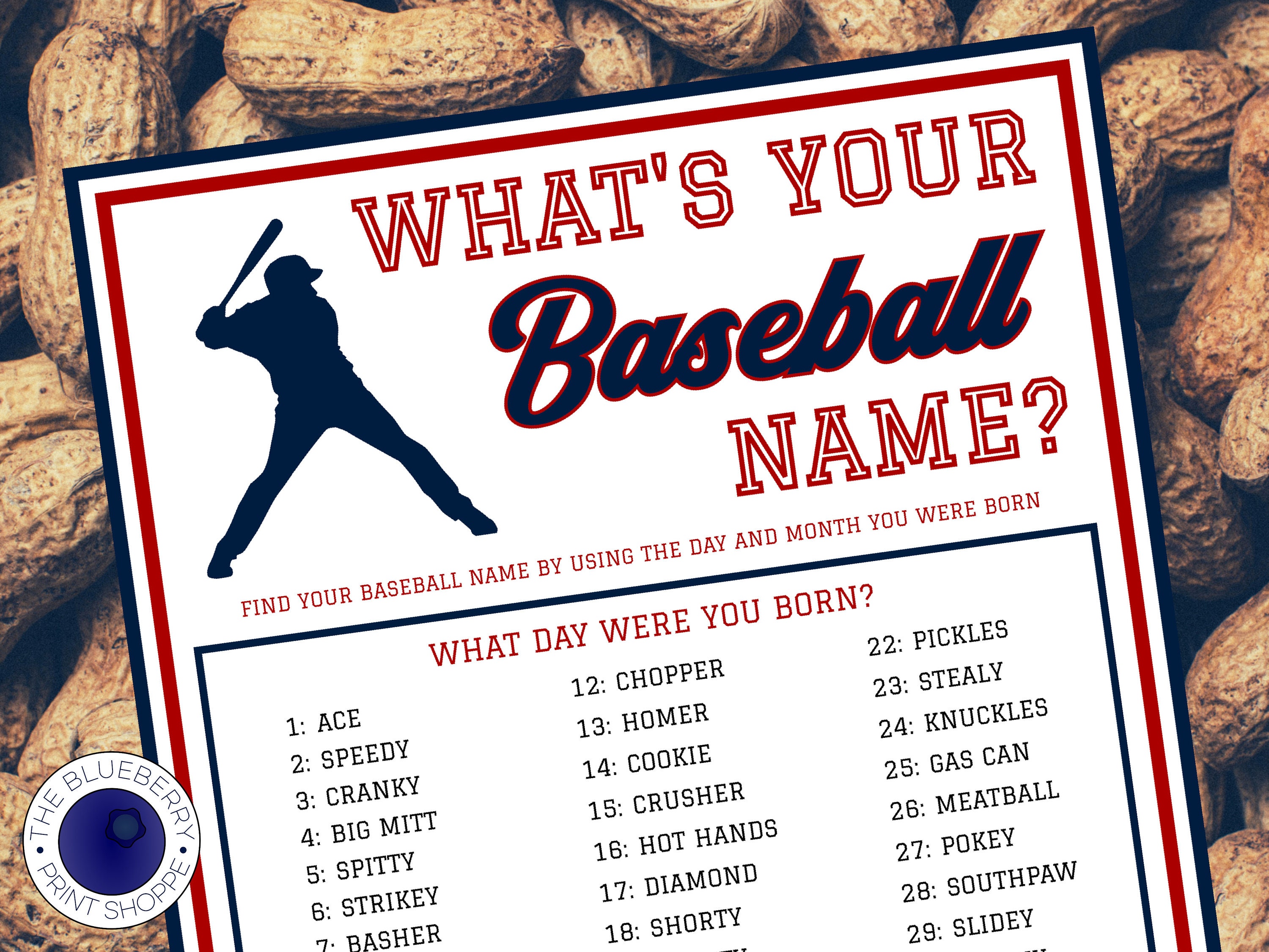 What's Your Baseball Name Game WITH NAMETAGS + SIGN | Baseball Birthday ...