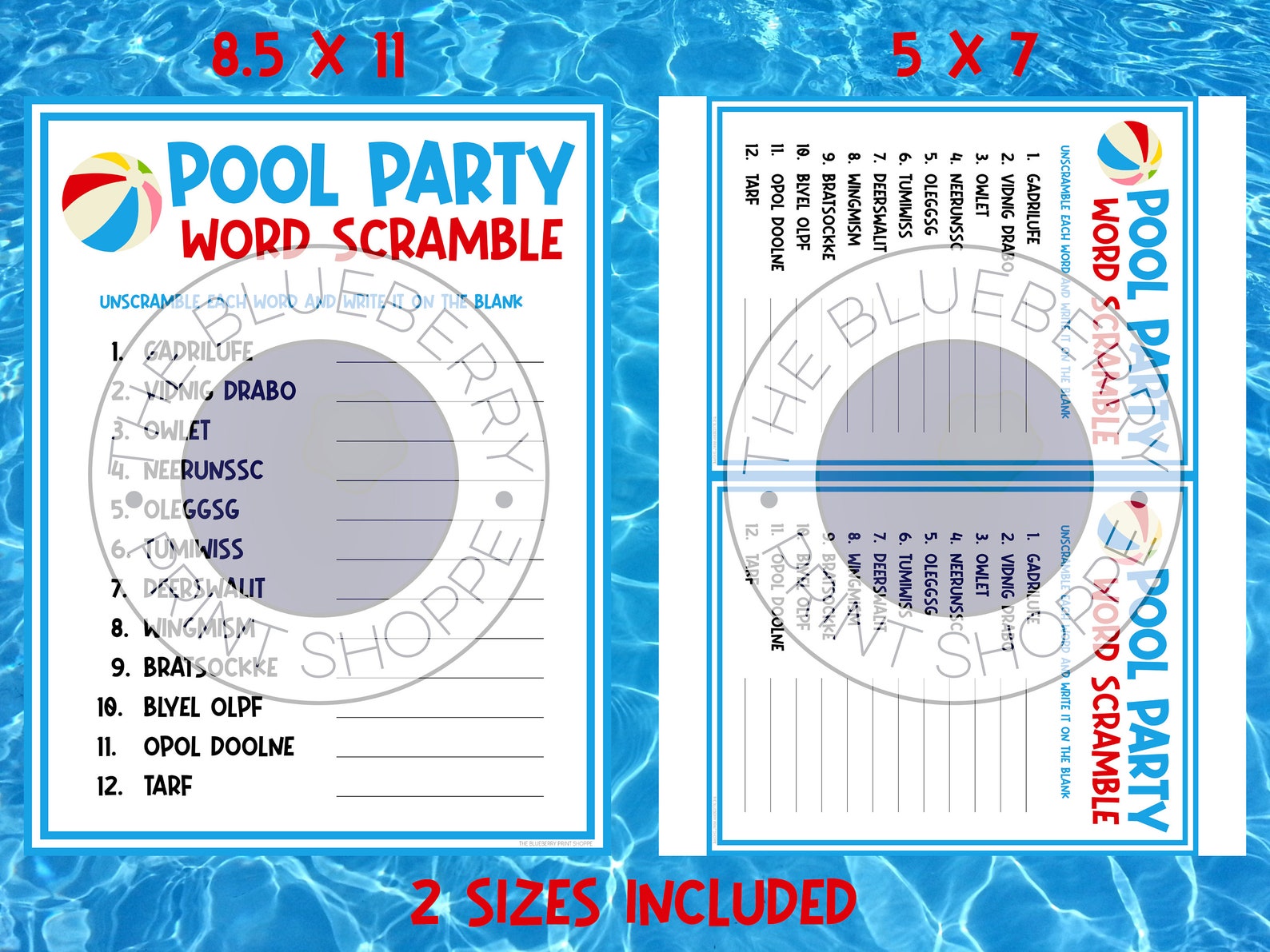 Pool Party Word Scramble Game Swimming Party Pool Party - Etsy