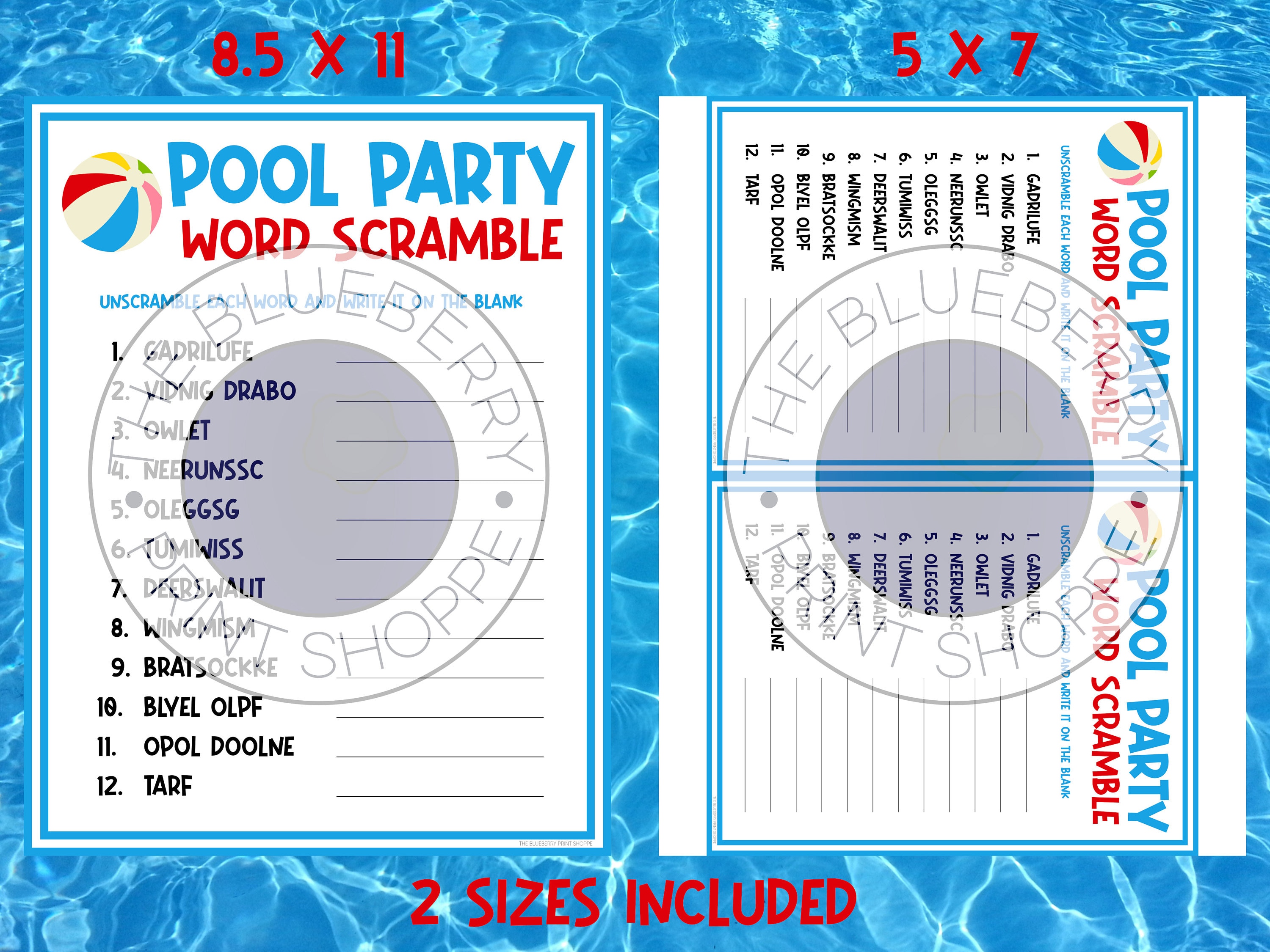 Pool Party Word Scramble Game Swimming Party Pool Party - Etsy