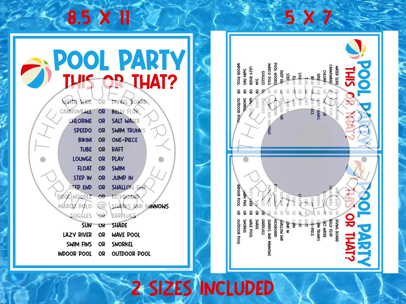 Pool Party This or That Pool Party Game Splash Bash - Etsy