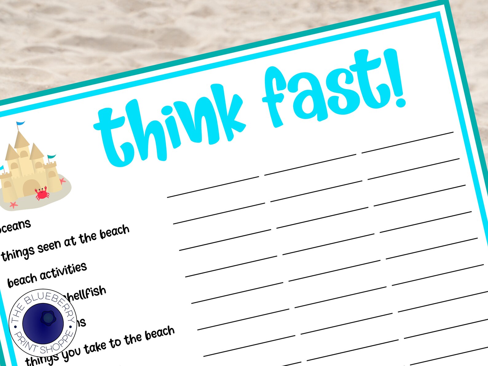 Beach THINK FAST Game Beach Theme Game Printable - Etsy