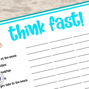 Beach THINK FAST! Game | Beach Theme Game | Printable - Etsy