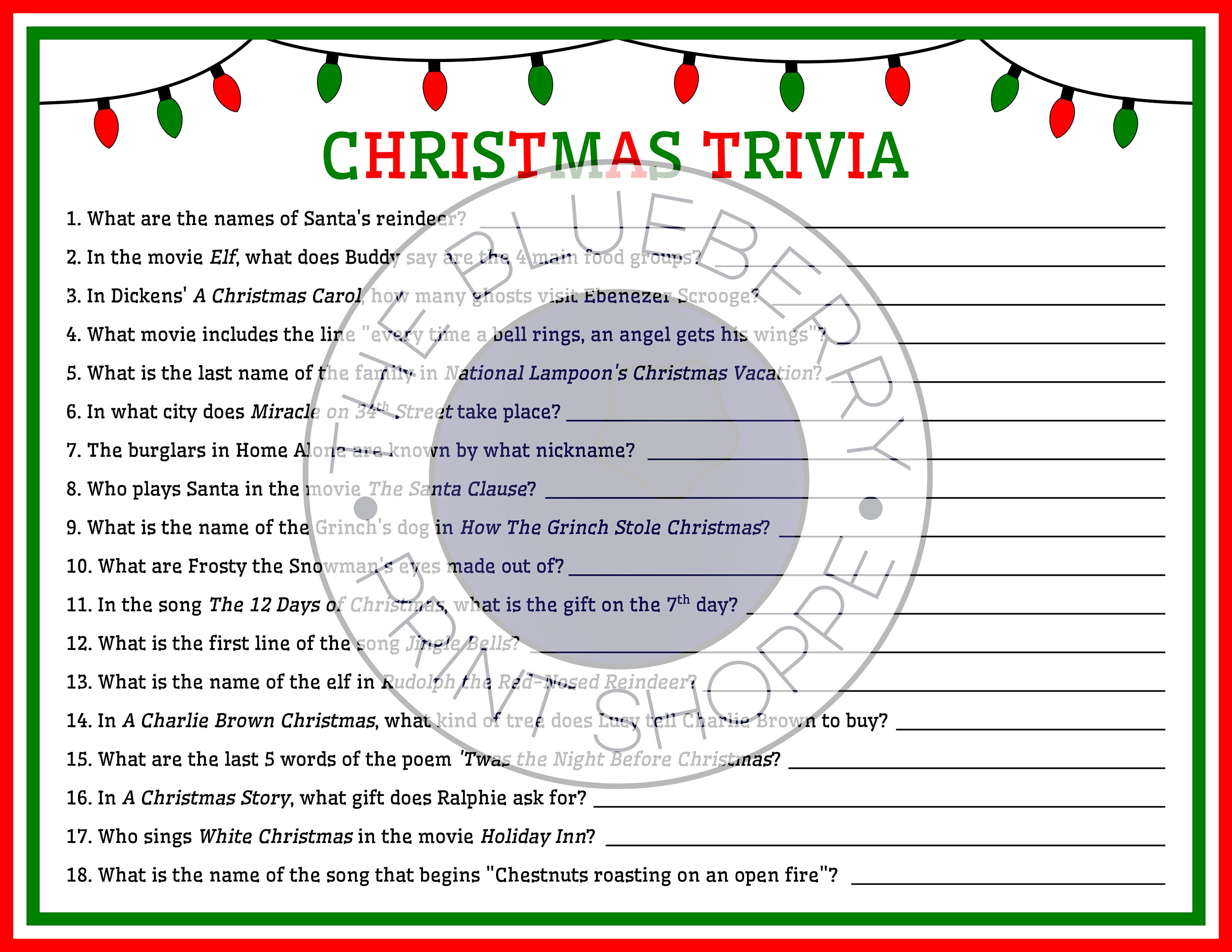 Christmas Trivia Holiday Party Game Christmas Party Game | Etsy