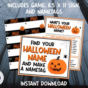 What's Your Halloween Name Game WITH NAMETAGS & SIGN | Halloween Party ...