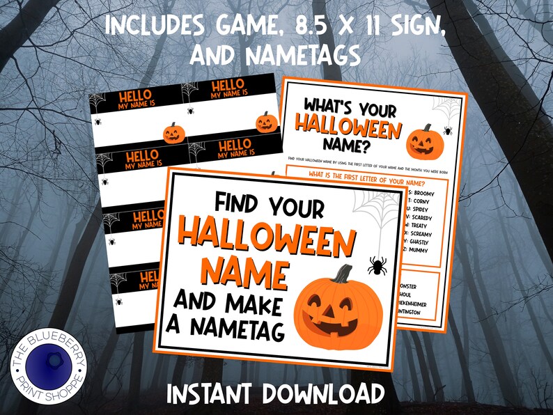 What's Your Halloween Name Game WITH NAMETAGS & SIGN | Halloween Party ...