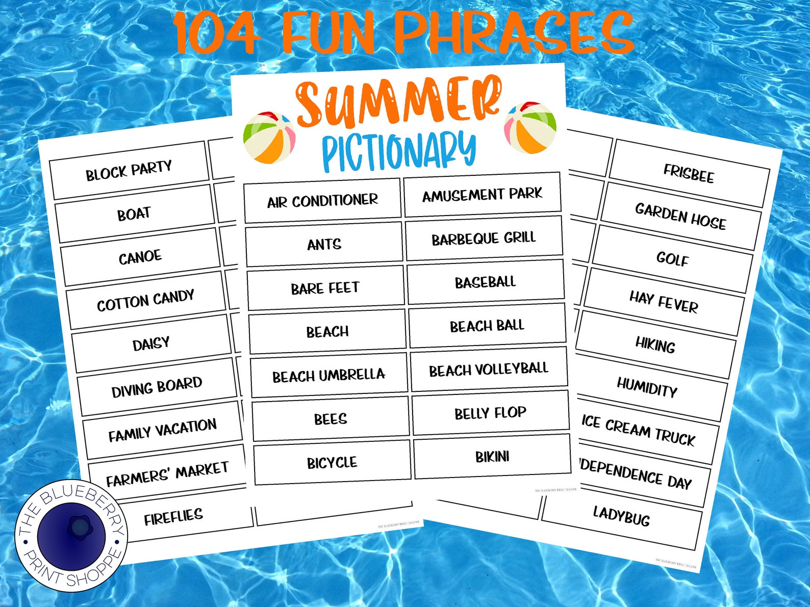 Summer Pictionary Game | 104 Phrases to Draw or Act Out | Fun Activity ...
