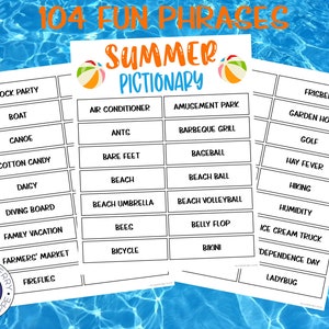 Summer Pictionary Game | 104 Phrases to Draw or Act Out | Fun Activity ...