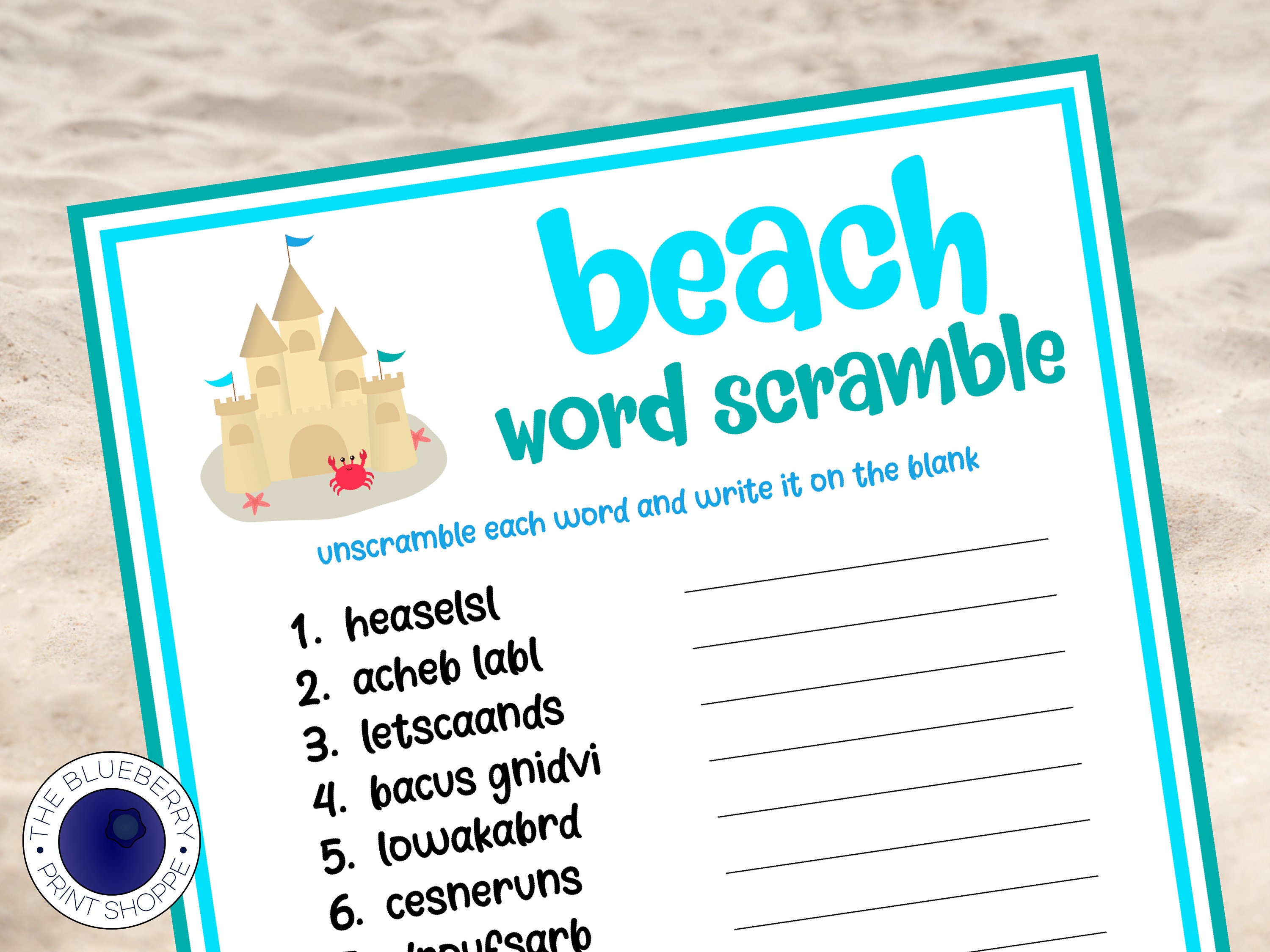 Beach Word Scramble Game | Beach Bash | Beach Theme Party | Beach ...