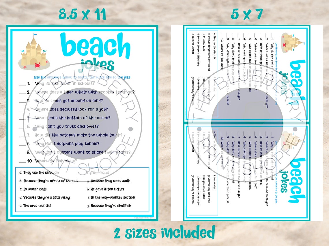 Beach Jokes Beach Party Game Beach Bash Beach Riddles - Etsy