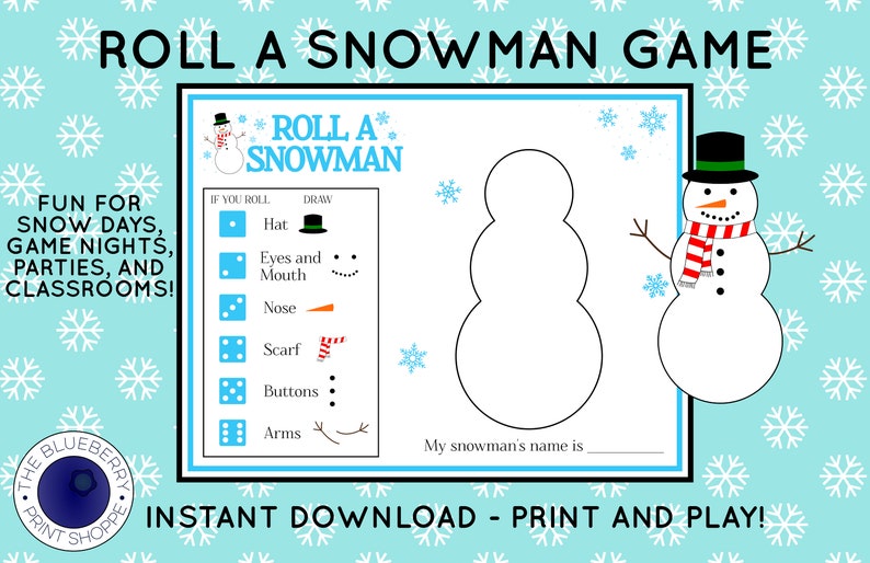 Roll A Snowman Dice Game Draw A Snowman Game Classroom | Etsy