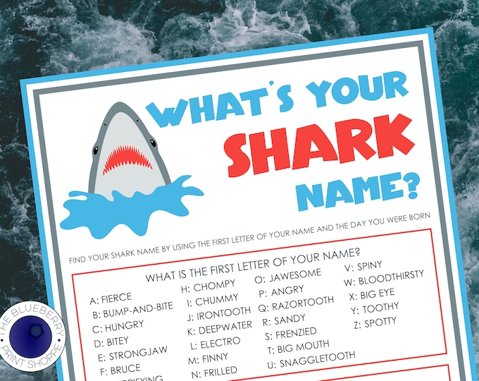What's Your Shark Name Game WITH NAMETAGS & SIGN Shark - Etsy