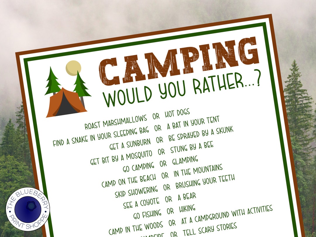 Camping Would You Rather Game 20 Questions to Discuss & - Etsy