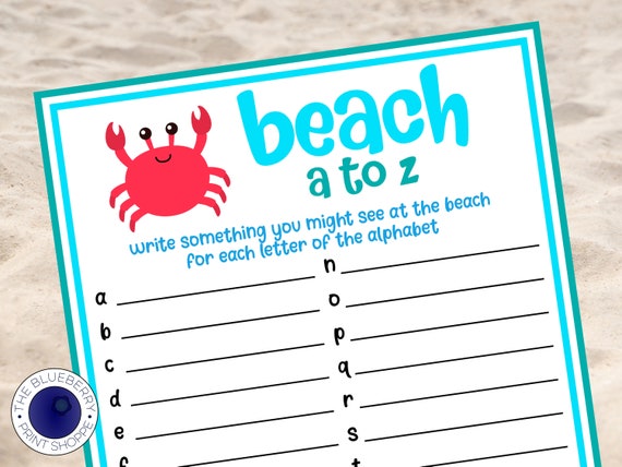 Beach A to Z Game Beach Bash Beach Vacation Fun Activity - Etsy